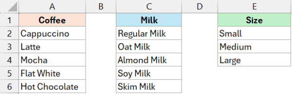 Create All Possible Combinations from Lists in Excel