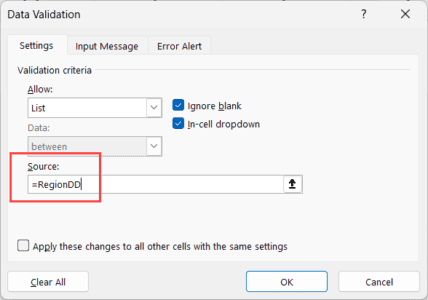 Create Data Validation List from Excel Table as Source