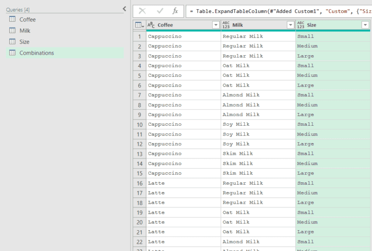 Create All Possible Combinations from Lists in Excel