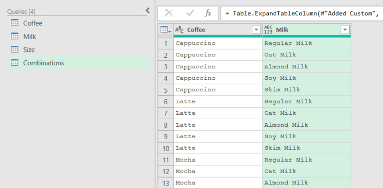 Create All Possible Combinations from Lists in Excel