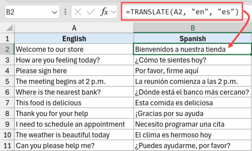 TRANSLATE Function in Excel