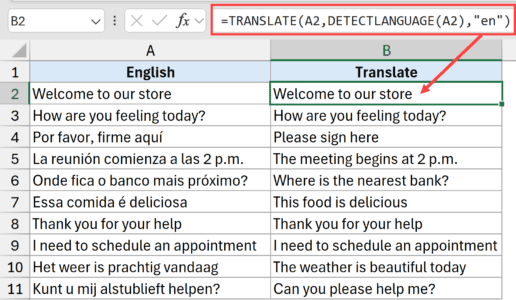 TRANSLATE Function in Excel