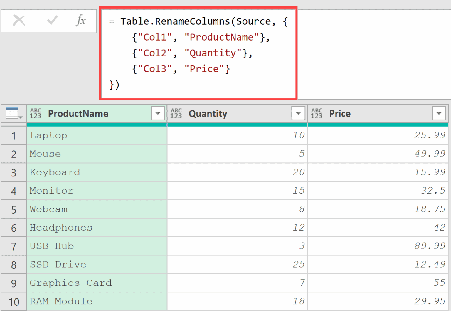 Table.RenameColumns Function in Power Query M (9 Examples)