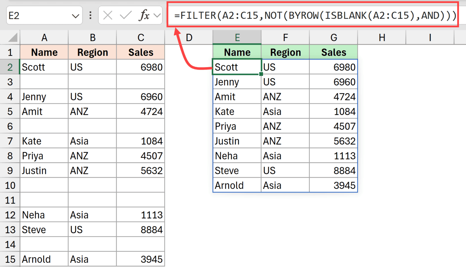 Remove Blank Rows in Excel Using a Formula