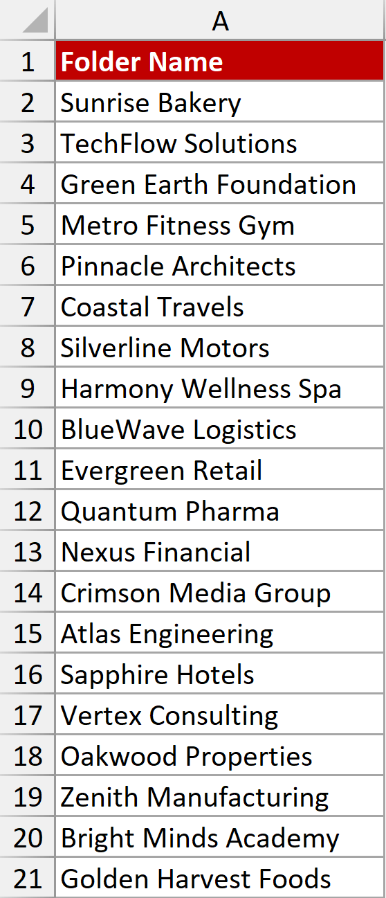 Bulk Create Folders (and Subfolders) Using Excel List