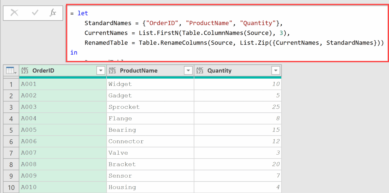 Table.RenameColumns Function in Power Query M (9 Examples)